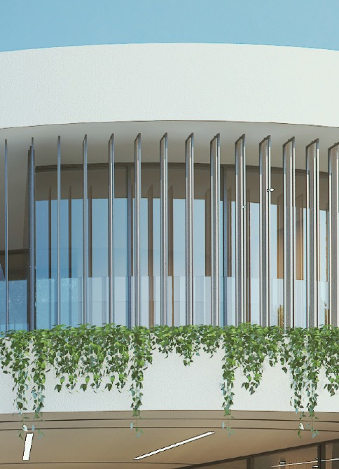 Detail and design of vertical and horizontal aluminum façade