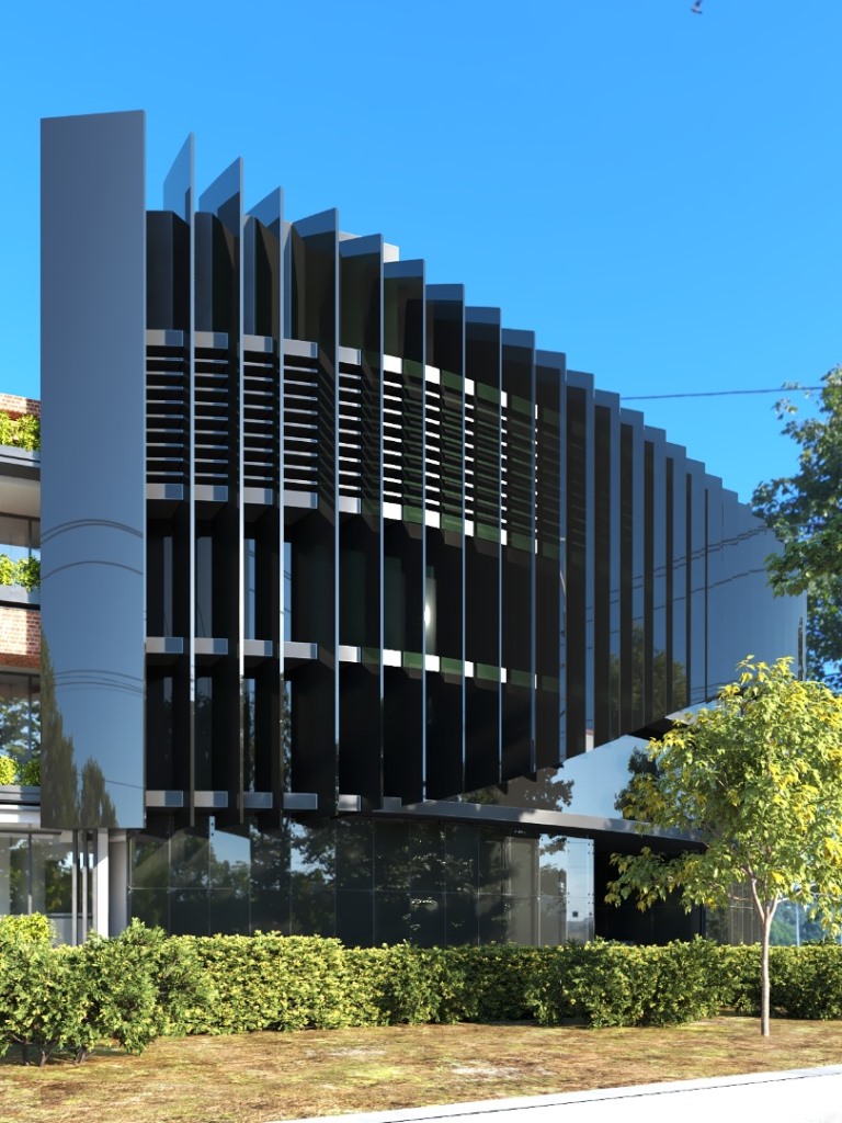 Detail and design of vertical and horizontal aluminum façade